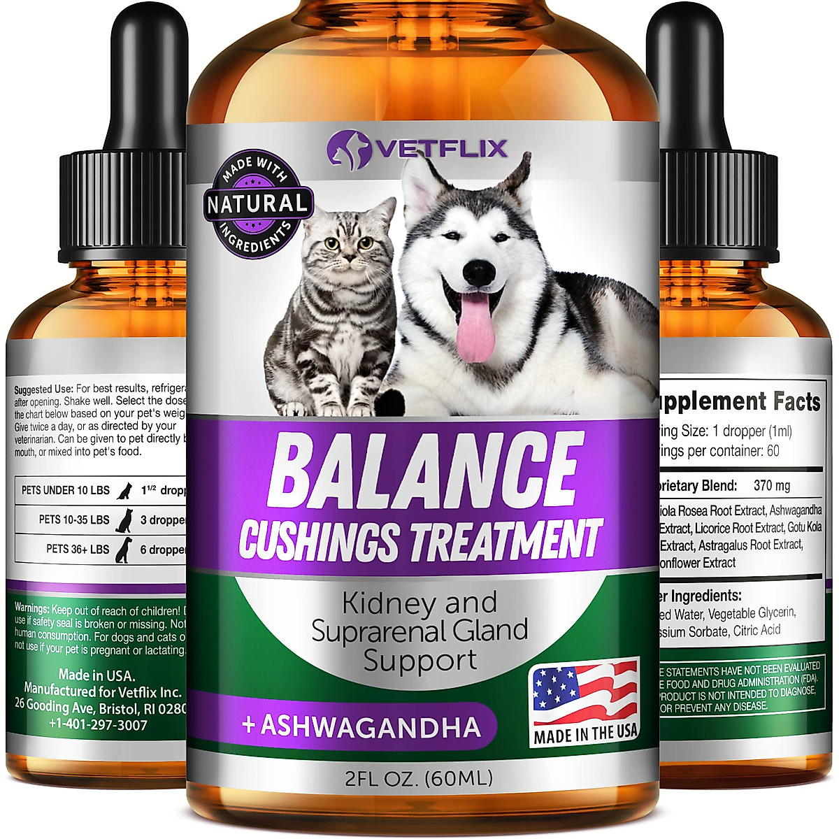 Pet Adrenal Support for Dogs & Cats - Made in USA - Cushings Treatment for Dogs - Cat & Dog Supplement for Kidney Support