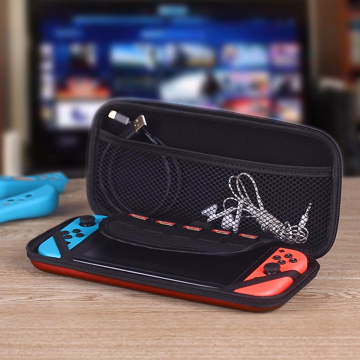 TNP Switch Case - Carrying Case Shell Pouch Protective Cover Portable Travel Case Bag with Micro SD Card Game Card Slot Storage Accessories for Switch (Red)