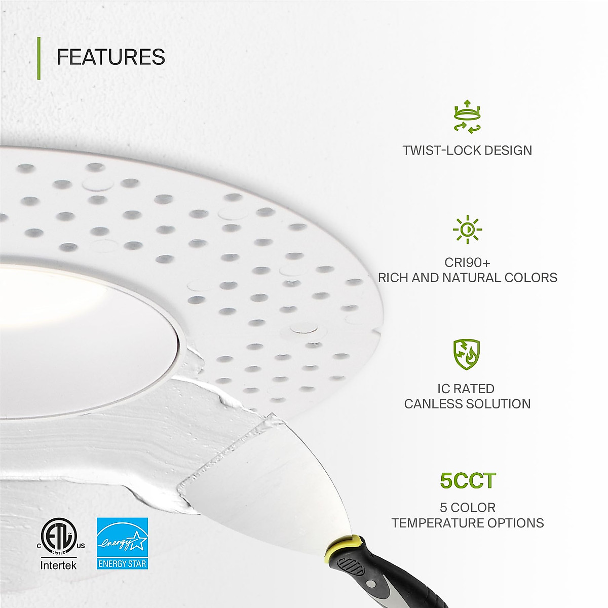 ASD Trimless 3 Inch LED Recessed Light, 12W 120V Commercial LED Downlight, Canless Dimmable LED Downlights for Ceiling with J-Box, 5 CCT 2700K-5000K, CRI 90+, IC Rated, ETL, Energy Star, White 18 Pack