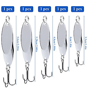 FREGITO 5pcs Fishing Lures Fishing Spoons, Trout Lures Bass Lures Hard Metal Spinner Baits for Salmon Bass Trout (Silver-A)