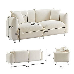 Funkeen Modular Sectional Sofa Couch Furniture Comfy Lambs Wool Fabric 3 Seat Loveseat Sofa Small Mid Century Modern couches for Small Spaces Living Room Bedroom Apartment Office - White