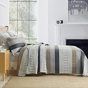 Y-PLWOMEN Quilt Sets 100% Cotton , 3 Piece Striped Quilts, Farmhouse Lightweight Cozy Quilt King Size