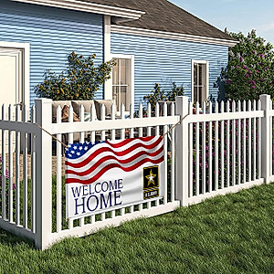 BannerBuzz Vinyl Banner, Welcome Home US Army, PVC Flex, 11 oz, Hemmed Edges with Grommets, Single Sided Print, Full Color 600DPI Eco Solvent Printing (6' X 3')