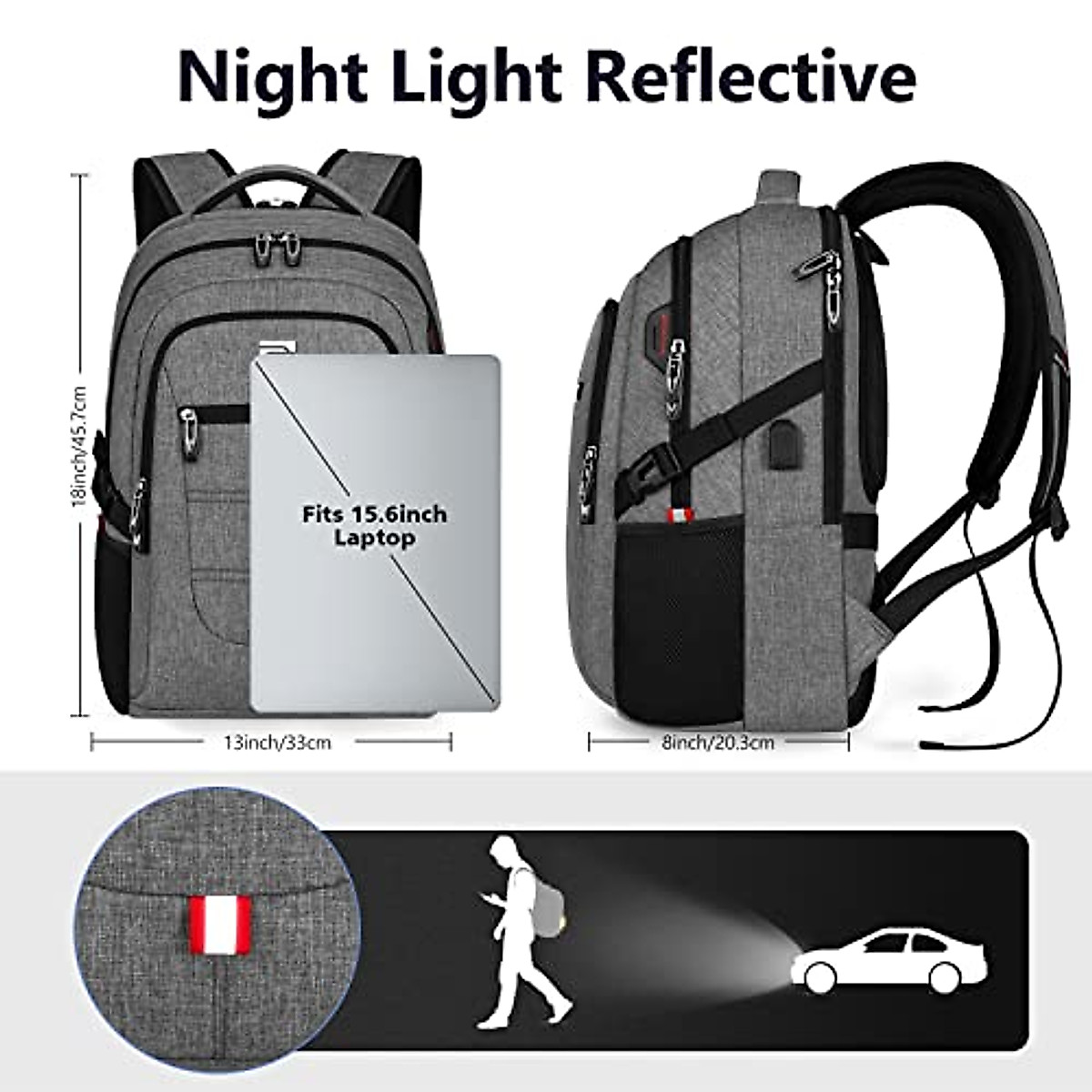 Bagsure Travel Laptop Backpack, Business Water Resistant Laptop Backpack with USB Charging Port, College Bag for Men & Women