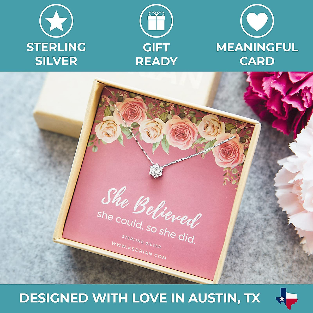 KEDRIAN She Believed She Could So She Did Necklace, 925 Sterling Silver, Inspirational Gifts For Women, Encouragement Inspirational Jewelry Gift, Graduation Gift For Her