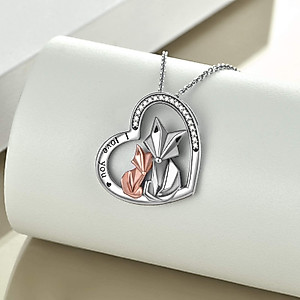 ONEFINITY Fox Necklace 925 Sterling Silver Origami Fox Pendant Necklace Mother's Day Gifts for Women Wife Mom Mother and Child Jewelry Gifts for Mom