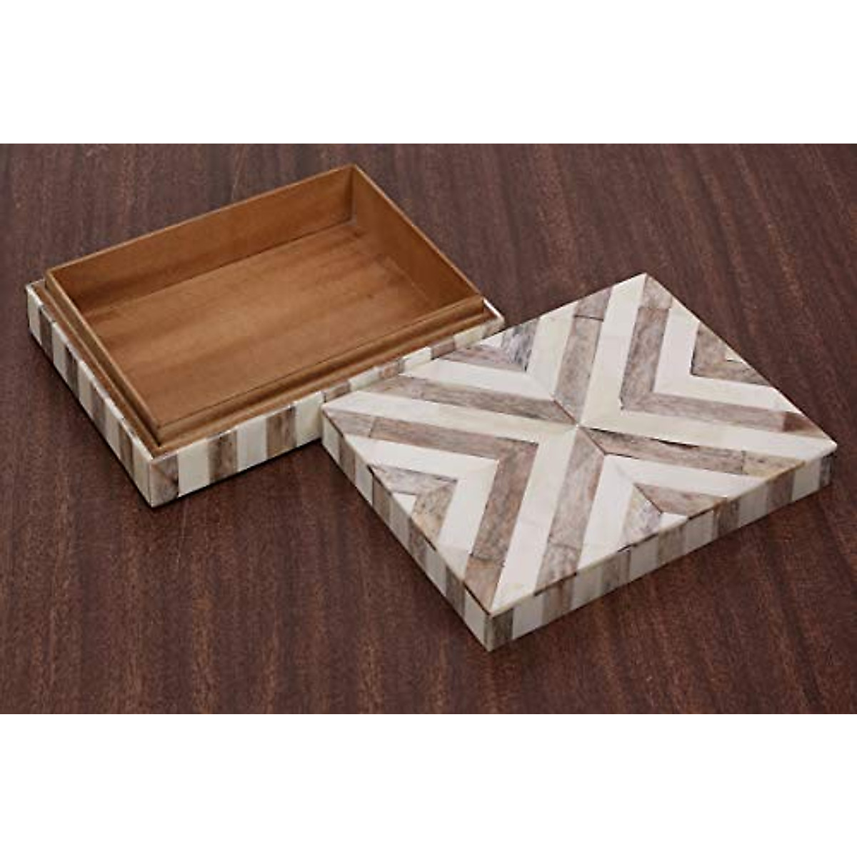Handicrafts Home Chevron Pattern Brown White Jewelry Organizer and Storage Box for Women Girls Gift Wrap Boxes 8x5x1.5