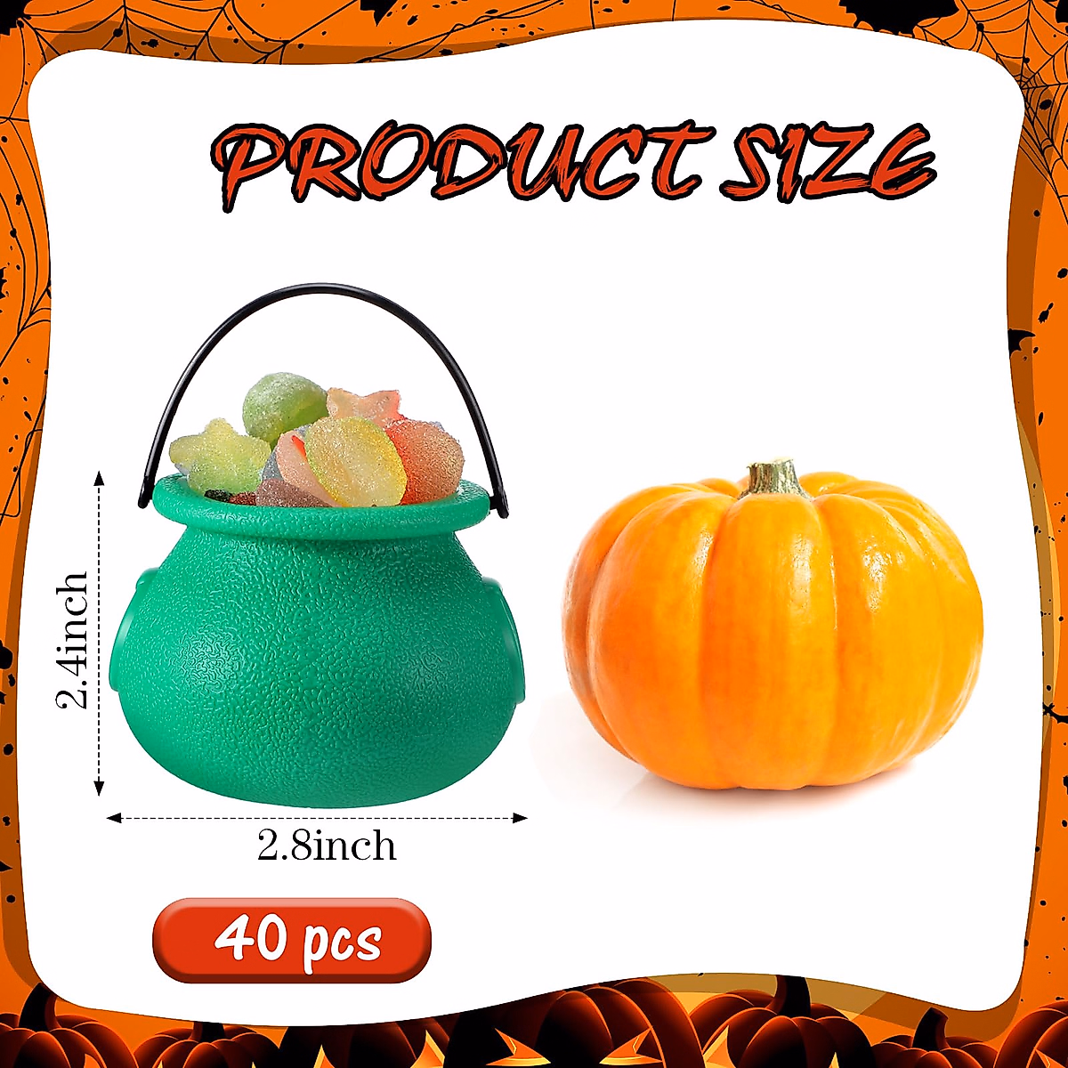 Plastic Cauldron Mini Witches Cauldron with Handle Halloween Candy Bucket Small Pot Decorations Candy Kettles for St patrick Day Halloween Party(Green,40 Pcs)