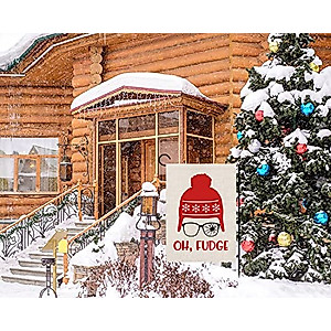 Christmas Winter Garden Flag Hat Garden Flag Oh Fudge Season Farmhouse Decorations Burlap Vertical Double Sided Yard Lawn Outdoor Decor 12.5 x 18 Inch