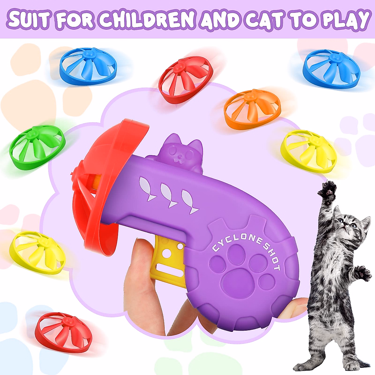 Sumind 18 Pieces Cat Fetch Tracking Interactive Toys with 5 Colors Flying Propellers for Indoor PET Cat Kitty Training Chasing (Purple, Cat)