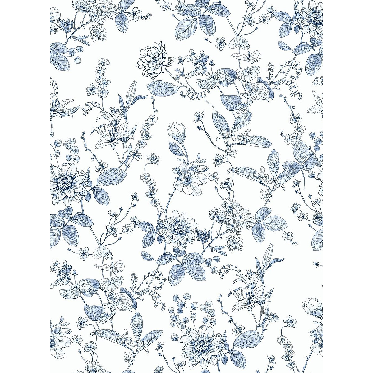 Light Blue Botanical Floral Shelf Liner Contact Paper Peel and Stick Botanical Floral Wallpaper for Walls Bahtroom Bedroom Kitchen Cabinets Dresser Drawer Furniture Arts Carfts Decal 17.7X117 Inches