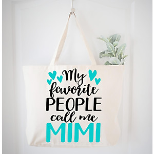 COCOVICI Mimi Tote Bag | My Favorite People Call Me Mimi | Grandma Gifts | Mimi Gifts | Mimi Christmas Gift | Christmas Gift from Grandkids (My Favorite People Call Me Mimi Turquoise/Black Font)