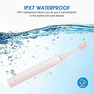 NC Sonic Electric Toothbrush, Goodoral Powerful Cleaning Rechargeable Waterproof Toothbrushes with 2 Brush Heads for Adults and Kids(Pink)