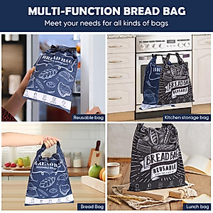 Bread Bag, 2 Packs Reusable Sourdough Storage Bag With Zipper for Homemade Bread - Large Freezer Container to Keep Bread Fresh (Black, L)