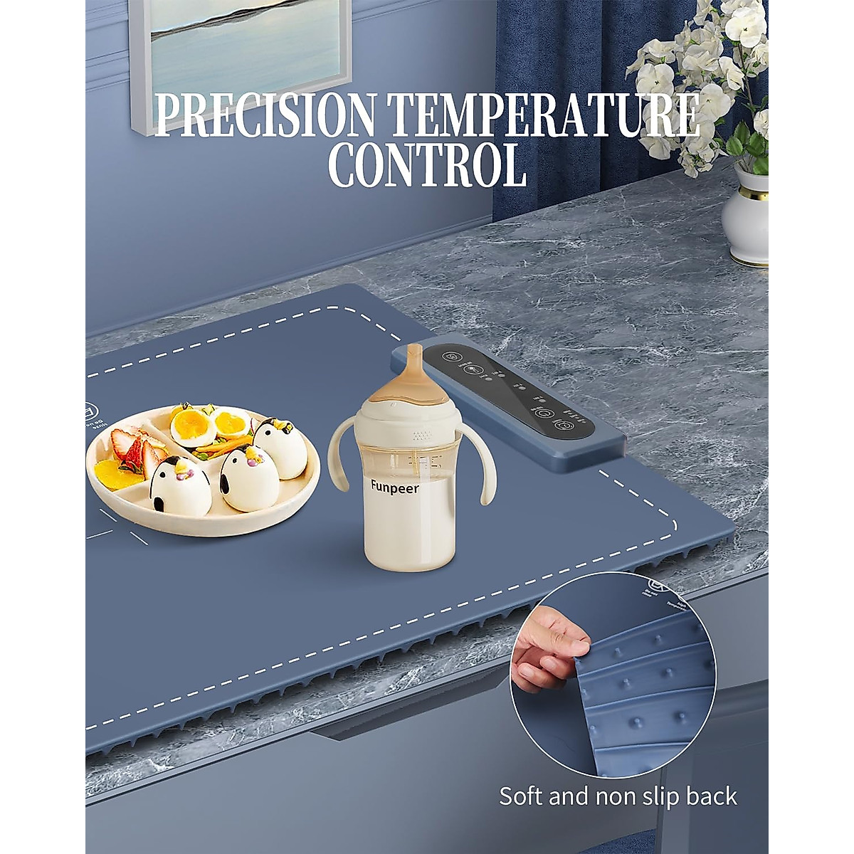 Food Warming Mat, Electric Warming Tray, Portable and Rollable, Premium Silicone Nano-Material, Fast Heating, 3 Temperature Settings & Auto Shut-Off for Buffet, Party, Thawing