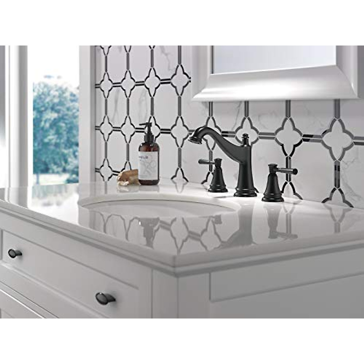 Delta Faucet Mylan Widespread Bathroom Faucet 3 Hole, Matte Black Bathroom Faucet, Bathroom Sink Faucet, Drain Assembly, Matte Black 35777LF-BL