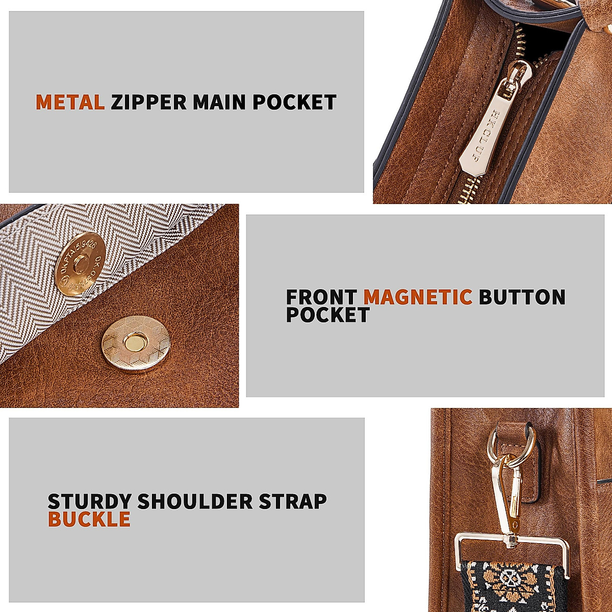 HKCLUF Crossbody Bags for Women Trendy Vegan Leather Hobo Handbags With 2PCS Adjustable Guitar Strap Shoulder Bucket Purse For Women(Brown)