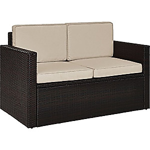 Crosley Furniture KO70092BR-SA Palm Harbor Outdoor Wicker Loveseat, Brown with Sand Cushions