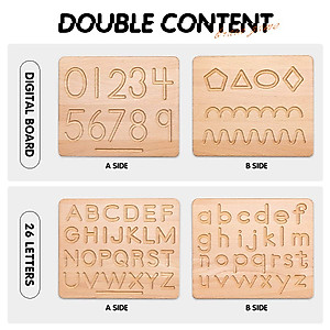 JETM·HH My First Learn to Write Wooden Number Tracing Board Preschool Handwriting Practice for Kids Age 3 4 5 Double-Sided Learning to Write ABC Educational Toy Game Fine Motor Montessori Gift