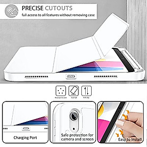 Gahwa iPad 10th Generation Case 10.9 Inch 2022, Slim Tri-fold Stand Soft TPU Back with Pencil Holder for iPad 10 Case - Support Touch ID, Auto Sleep/Wake(White)