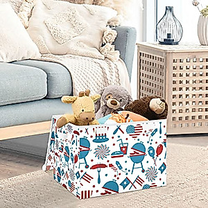 Fourth July Party Storage Bins with Lids Collapsible Storage Box Basket with Lid Closet Organizer Containers Storage Boxes for Organizing for Laundry Room School Office Cars