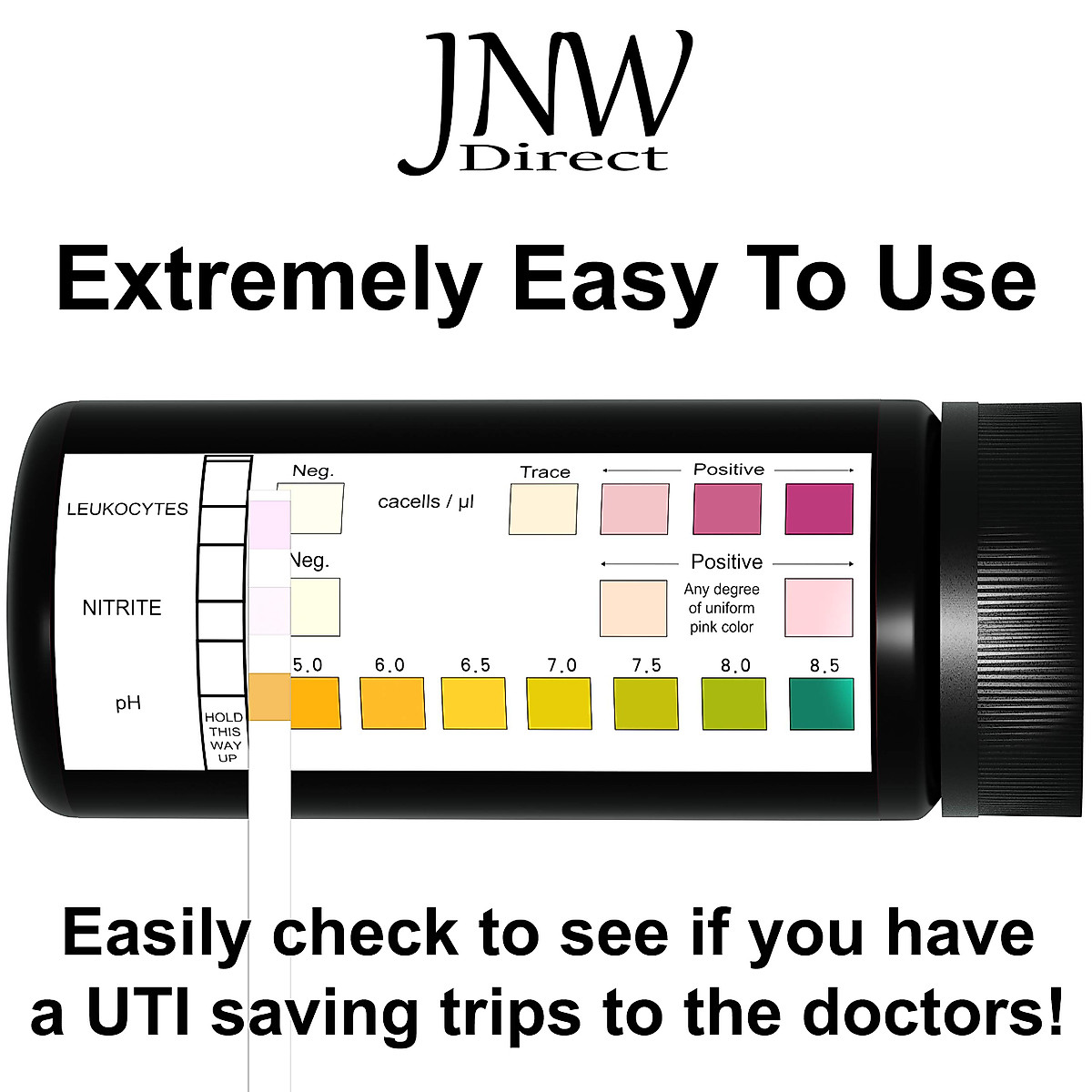 3-in-1 Urinary Tract Infection Test Strips - Home UTI Test Kit with eBook - with 100 Quick and Accurate UTI Test Strips - 100 Strips by JNW Direct