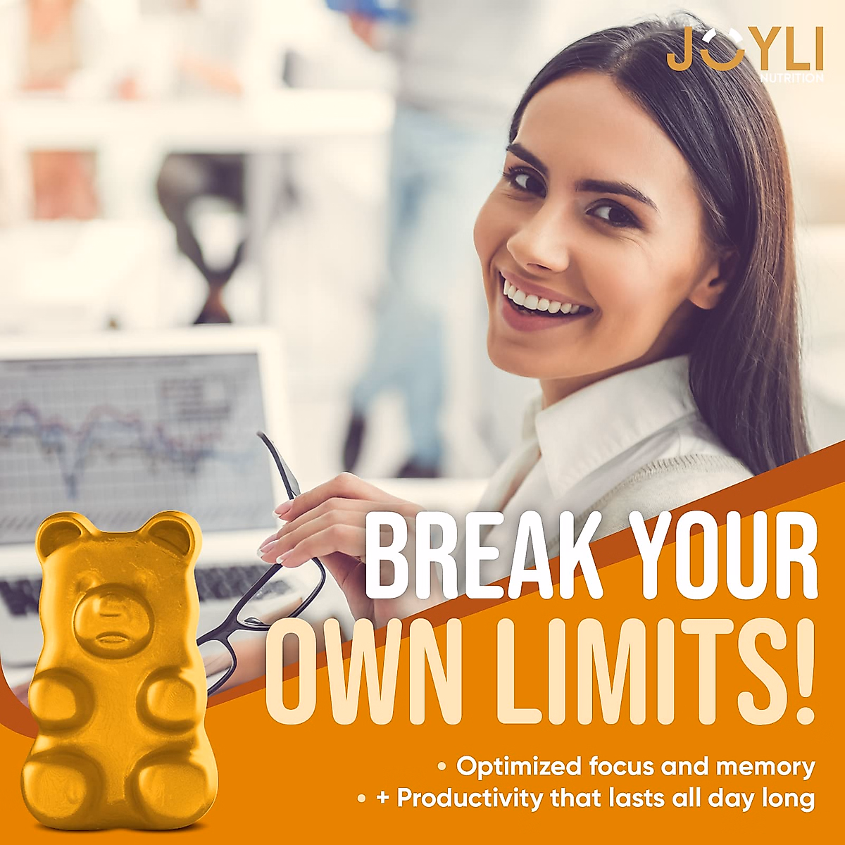 Joyli L Tyrosine Gummies 1000MG - L-Tyrosine Supplement for Kids & Adults - Calm & Focus Gummies for Brain, Memory, Mood, and Energy - 500mg L- Tyrosine Powder per Gummy - Vegan, Gluten-Free