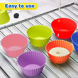 MiaNa Silicone Baking Cups Silicone Cupcake Reusable Baking Cups Muffin Liners 12pcs Cupcake Wrappers Molds for Baking 6 Rainbow Colors Cake Molds Sets, Purple