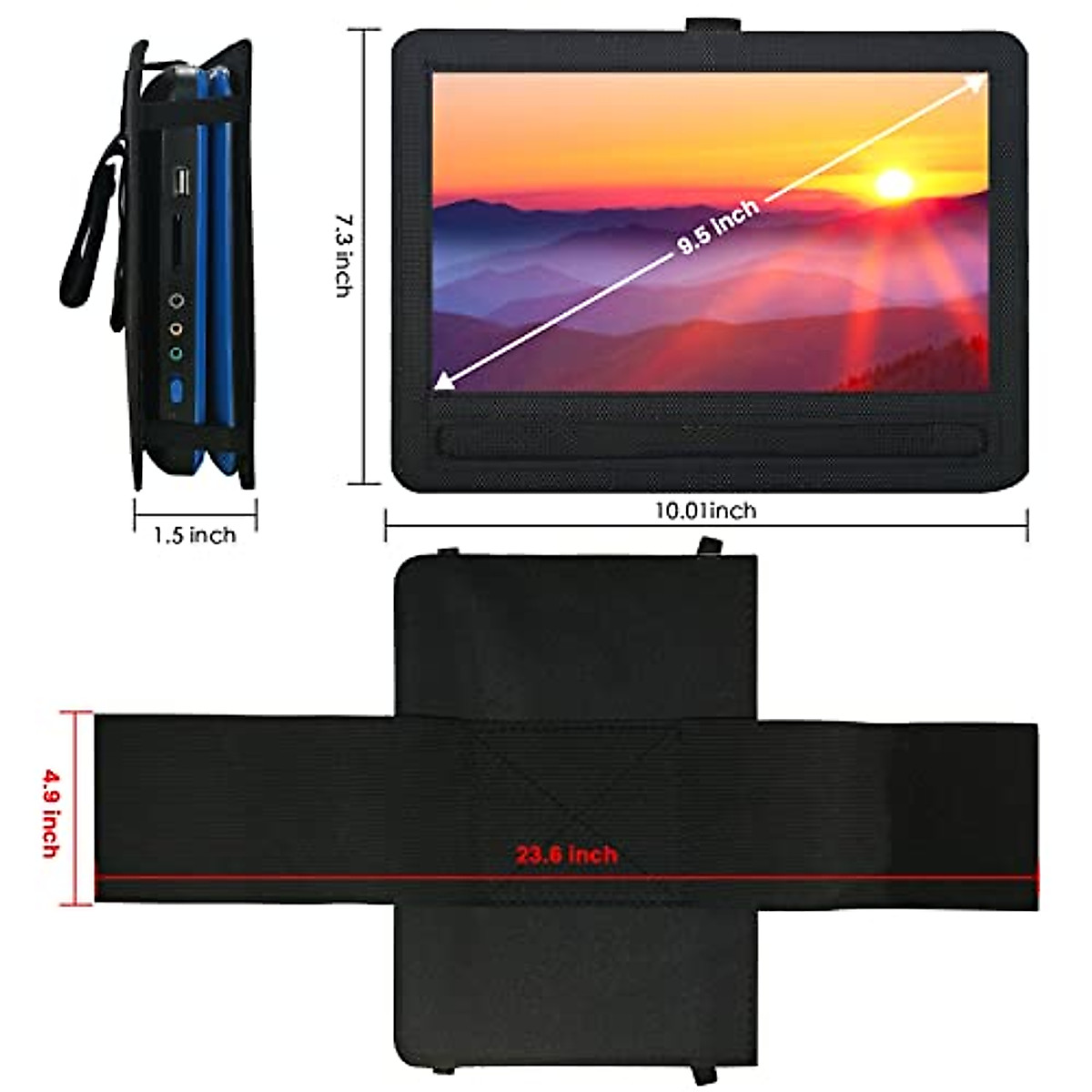 Portable DVD Player Headrest Mount Holder Car Headrest Mount Holder Strap Case for Swivel & Flip Style Portable DVD Player with 9 inch to 9.5 inch Screen (XCZB-9)