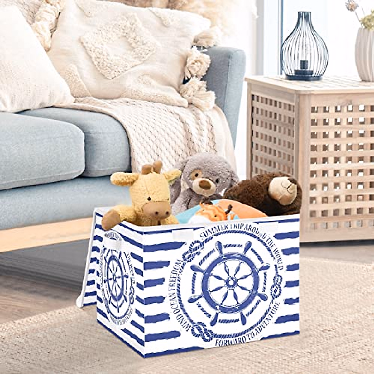 Kigai Boat Helm Storage Baskets for Shelves Foldable Closet Basket Storage Bins with Lid for Clothes Home Office Toys Organizers