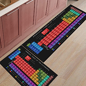 Kitchen Mat 2PCS, Periodic Table of Elements Kitchen Rugs for Kitchen Organization, Home Decor Anti-Fatigue Kitchen Floor Mats Non-Slip Kitchen Decor Runner Rug, Room Decor Standing Desk Mats