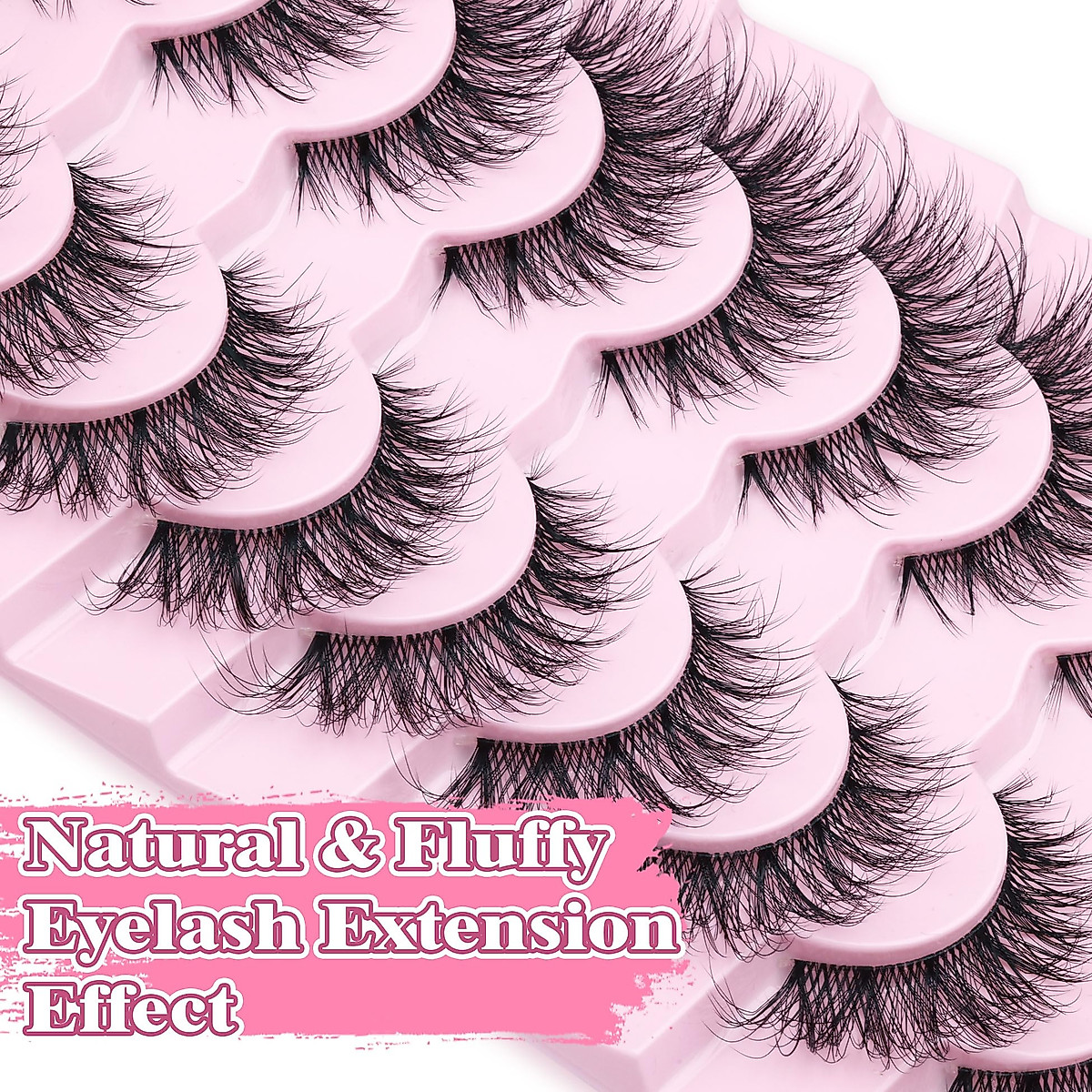 Newcally False Lashes, 9 Pairs Cat Eye False Eyelashes, Wispy Eyelashes, Faux Mink False Eyelashes, 3D Volume Lashes Strips, Handmade Cotton Thin Lash Band, Vegan, Cruelty Free