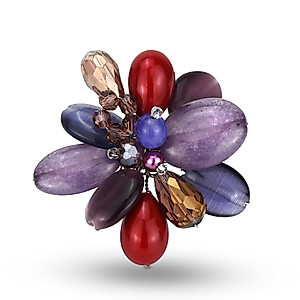 AeraVida Vibrant Purple & Pink Mixed Quartz Stone Cluster or Flower Blossom with Faux Pearls Adjustable Fit Ring for Versatile Fashion with a Vintage Chic Vibe
