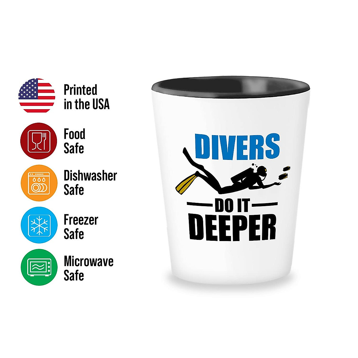 Bubble Hugs Scuba Diving Shot Glass 1.5oz - Divers Do It Deeper - Diver Swimmer Pool Lake Surface Oxygen Coral Snorkeling Holiday Summer Fish