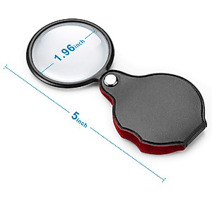 2PCS Upgrade 10X Small Magnifying Glasses for Kids/Senior, Pocket Magnifier for Reading/Close Work, Mini Folding Magnifying Magnify Glass with Protective Sheath, Ideal for Repairing/Hobby/Coins, 1.96"