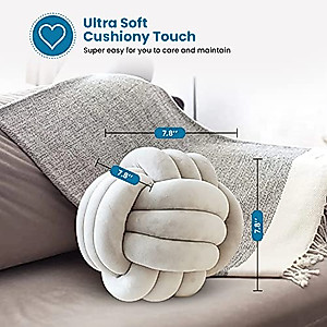 Soft Knot Ball Round Pillows, Comfortable Throw Pillow Cushion Home Decoration Plush Pillow, Handmade Throw Pillow Round Plush Pillow | 8 inches,Ivory