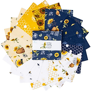 Honey Bees & Flowers Please Riley Blake 5-inch Stacker, 42 Precut Fabric Quilt Squares by Tara Reed