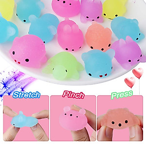 Outee 30 Pcs Mochi Animals Toys Glow in The Dark Mochi Toys Mini Stress Relief Toys Mochi Cat Relief Stress Toys Easter Gifts