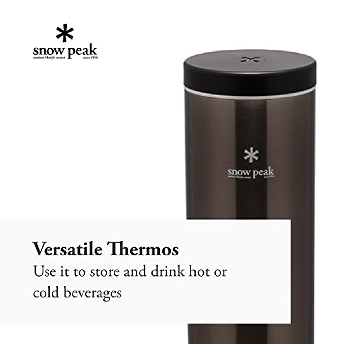 Snow Peak System Bottle - Double-Wall Insulated Stainless Steel Water Bottle with Multiple Lids - Versatile Camping & Backpacking Equipment - 500 ml - Dark Silver