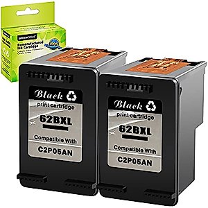 GREENCYCLE Remanufactured Ink Cartridge Replacement for HP 62XL 62 XL C2P05AN Compatible for Envy 5540 5640 5660 7644 7645 OfficeJet 5740 8040 OfficeJet 200 250 Series Printer (Black, 2 Pack)