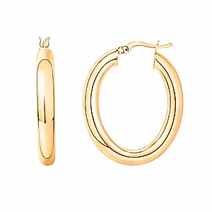 PAVOI 14K Gold Plated Sterling Silver Post Monet Oval Chunky Lightweight Hoop Earrings for Women in Yellow Gold