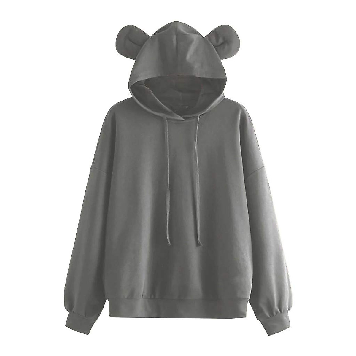 Womens Casual Hooded Sweatshirt Loose Drawstring Pullover Hoodies Long Sleeve Solid Bear Ear Sweatshirt Tops
