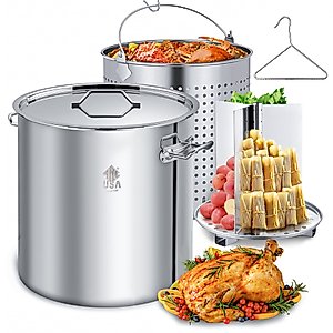 ARC 64-QT Large Stainless Steel Stockpot for Seafood Boiler Crawfish Pot with Basket and Steamer Rack, Outdoor Cooking Pot for Crab Lobster Shrimp Trukey Fryer Boiling, and Tamales Steamer,16 Gal
