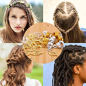 200 Pcs Loc Hair Jewelry for Braids, Metal Gold and Silver Hair Charms for Women, Hair Beads Rings Cuffs Dreadlocks Accessories Decoration
