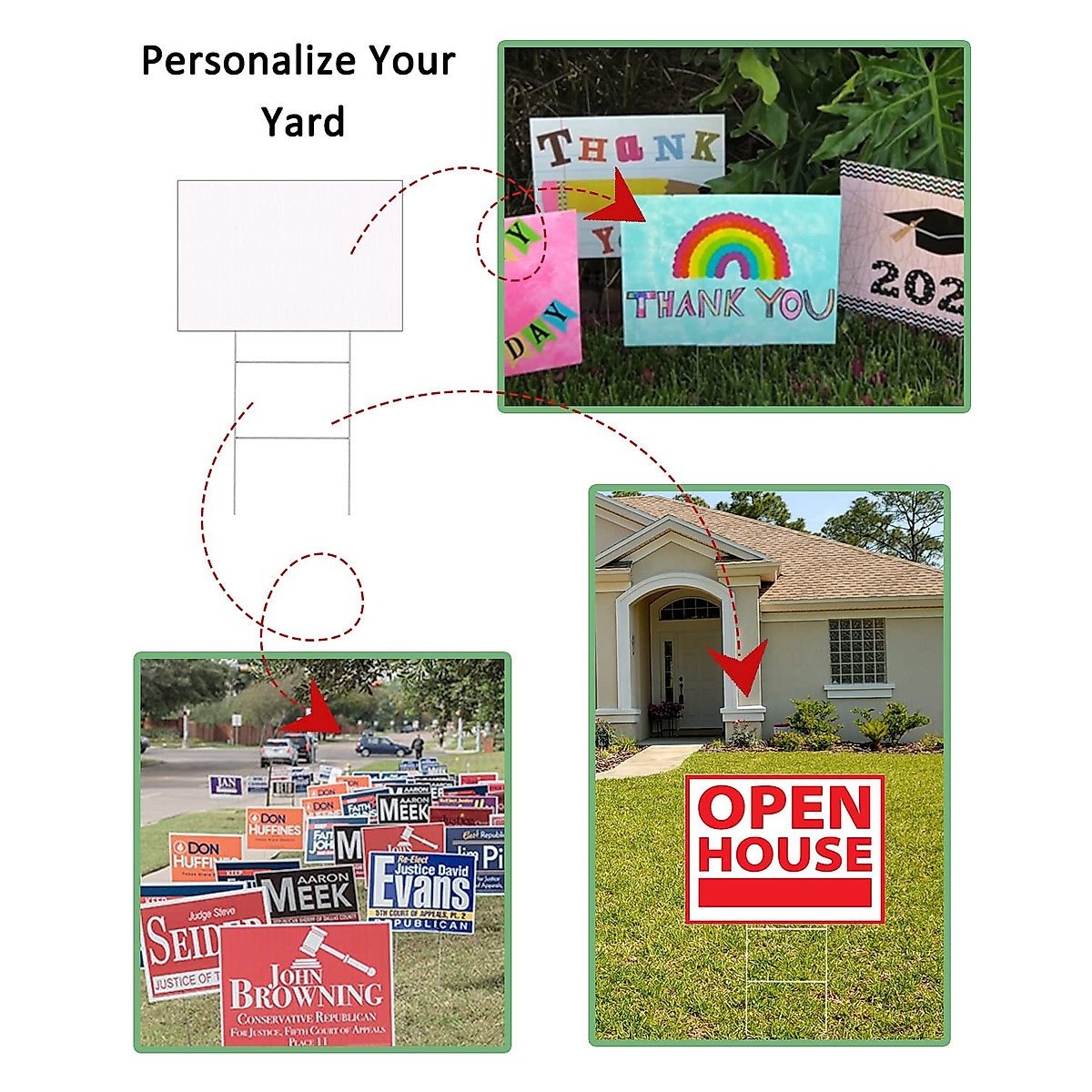 4 Pack Blank Yard Signs with Metal Stakes,17x12 Inches Corrugated Plastic lawn Yard Signs for Garage,Yard Sale,Outdoor