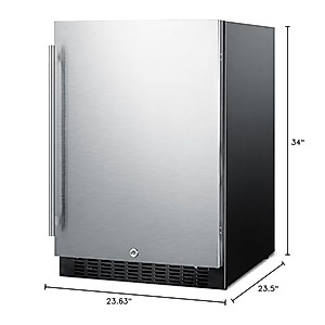 Summit SPR627OS Outdoor Built-In Undercounter All-Refrigerator with Glass Shelves and Lock, 24", Stainless Steel/Black