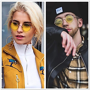 Gleyemor Polarized Round Sunglasses for Men Women Hippie Small Circle Glasses Red Yellow Lenses (Gold/Clear Yellow)