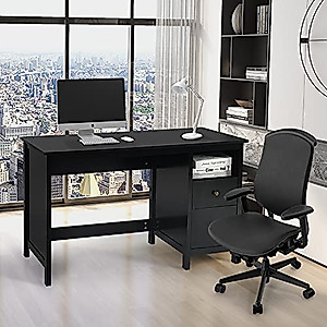 Vikiullf Writing Desk with Storage Cabinet - 47.2” Black Modern Wood Home Office Computer Desk with 2 File Drawers & Open Shelf Study Table for Teens