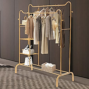 Cute Cat Ear Shaped Gold Garment Rack Clothes Rack 4 Tier Storage Shelves Heavy Duty Clothing Rack Portable Wardrobe Closet Organizer Standing Clothes Rack