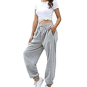 Sweatpants for Teen Girls High Waisted Baggy Cinch Bottom Sweatpants Yoga Workout Athletic Jogger Lounge Bottoms Trousers(Grey,Small)